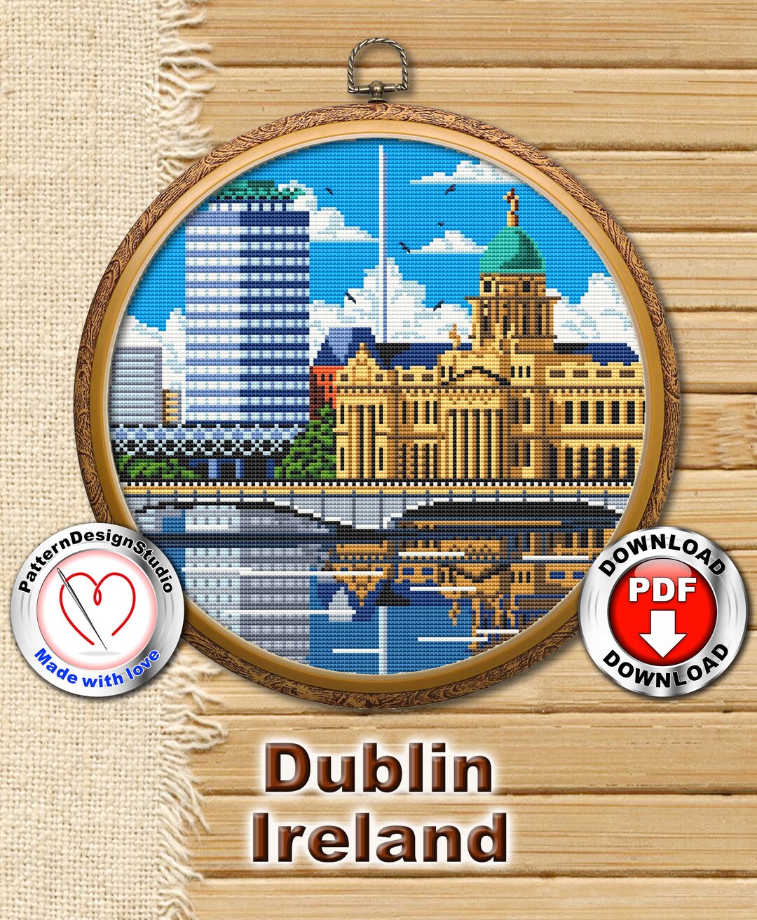 Ireland Cross Stitch Pattern PDF Download, Dublin Irish Cross Stitch ...