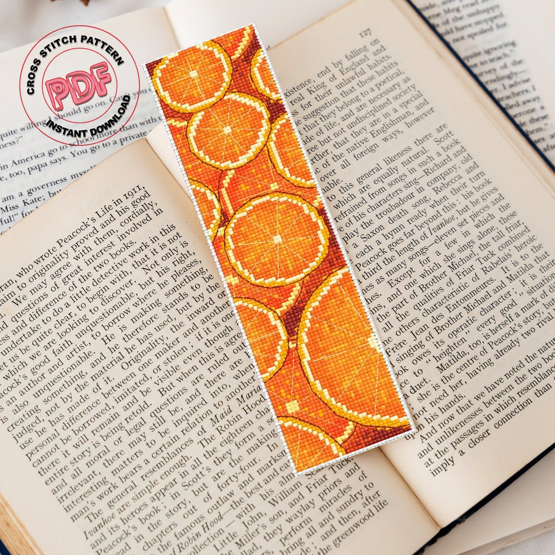 Orange Bookmark Cross Stitch Pattern PDF, Fruit Embroidery, Food Cross ...