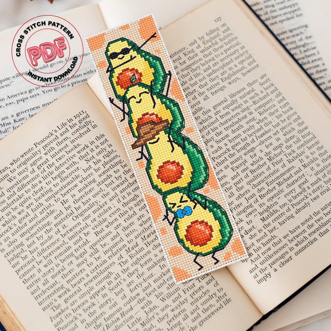 Avocado Bookmark Cross Stitch Pattern PDF, Funny Vegetable Embroidery ...