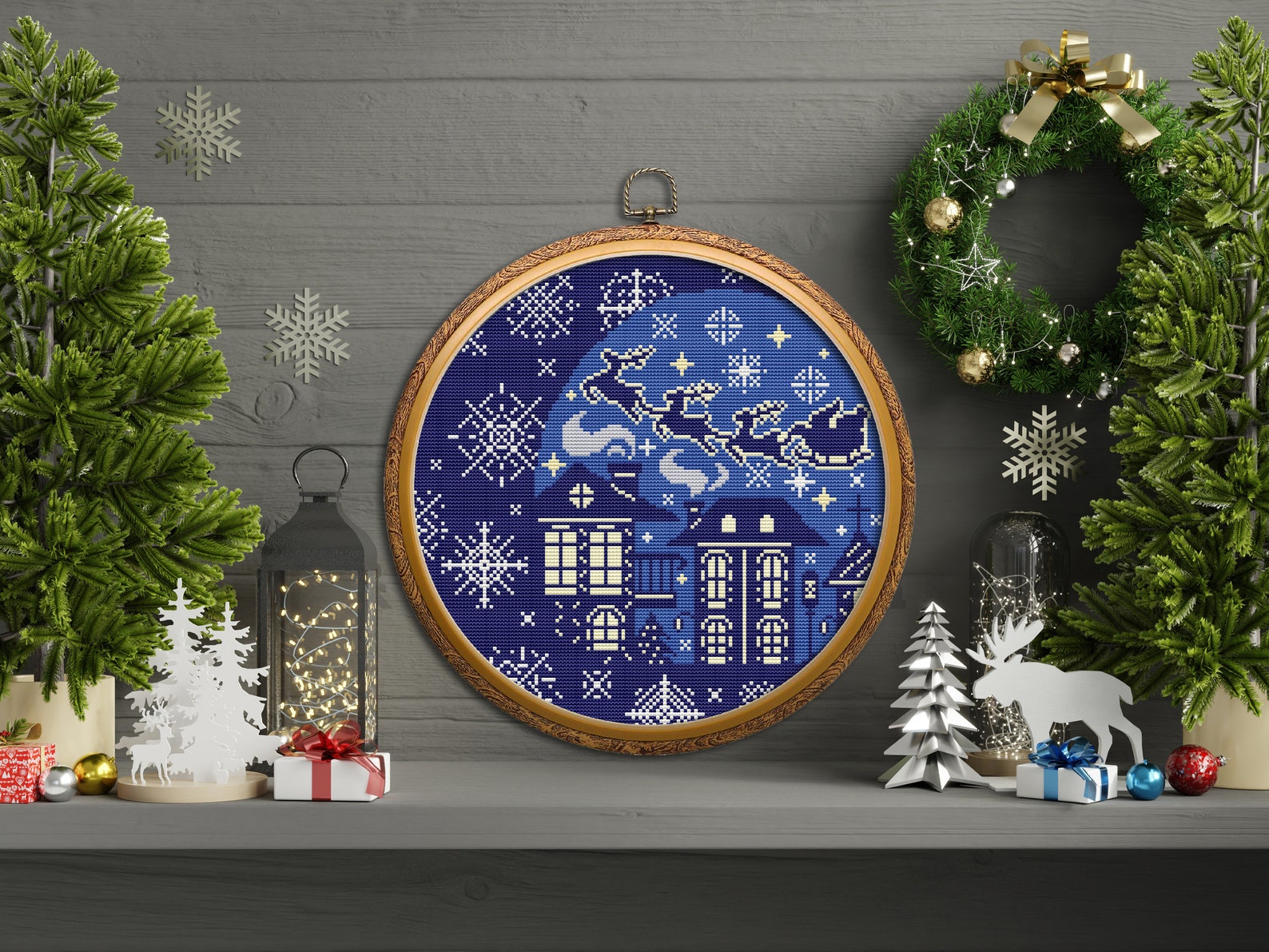 Christmas Scene Cross Stitch Pattern PDF Download Modern - Etsy