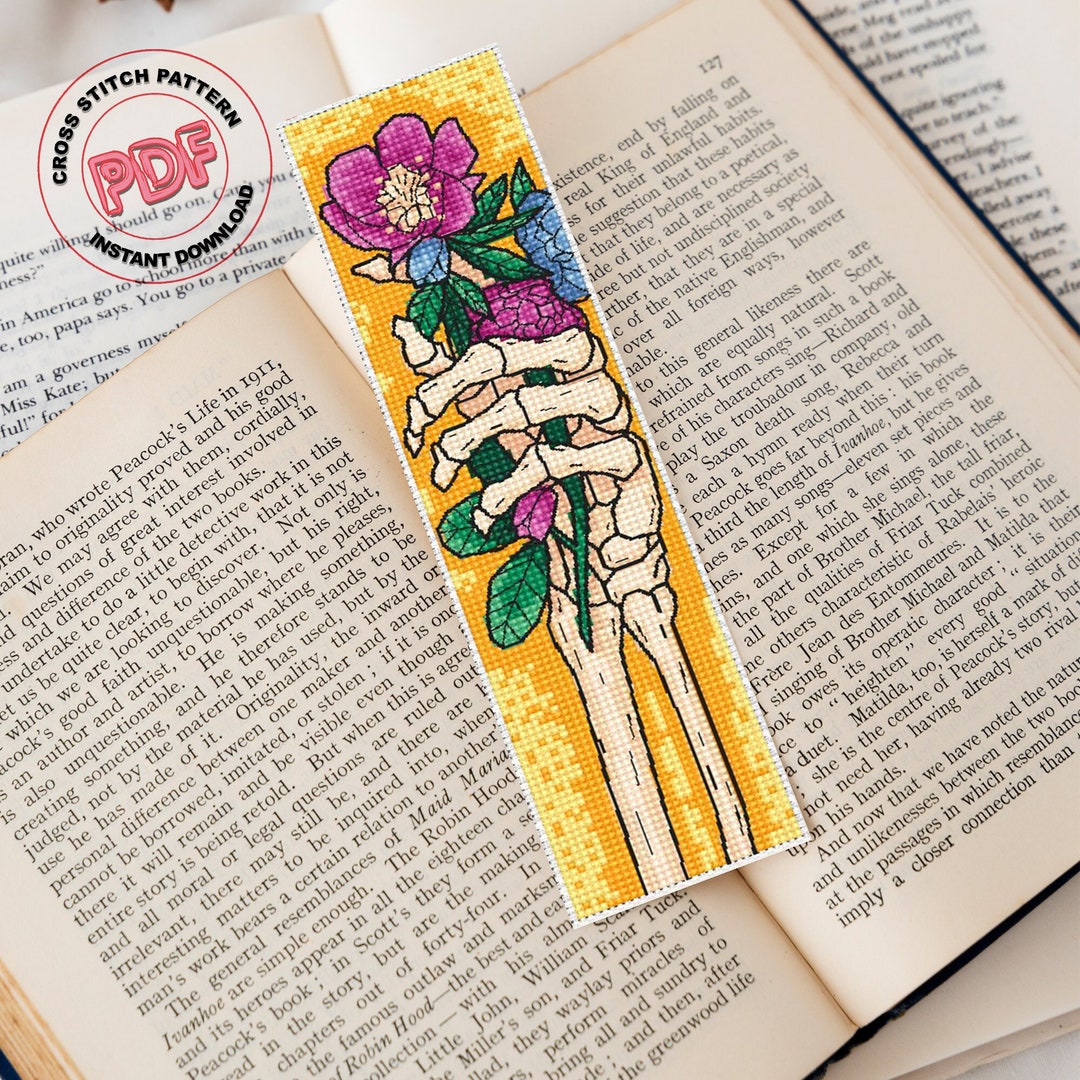 Skeleton Hand Bookmark Cross Stitch Pattern PDF, Gothic Hand Holding ...