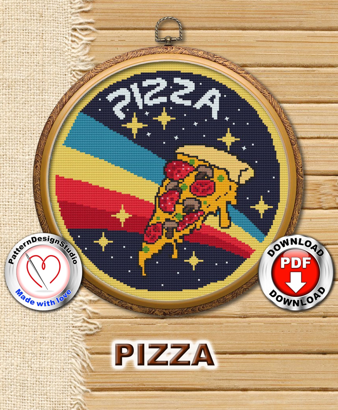 Pizza Modern Cross Stitch Pattern PDF Download | Cross Stitch Chart ...