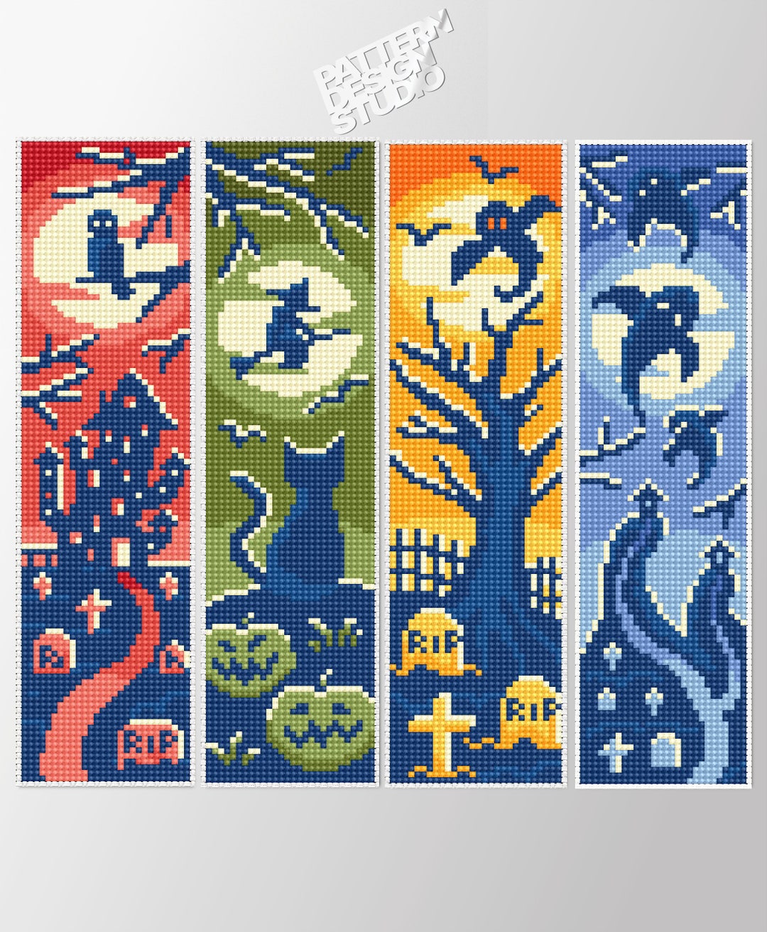 Halloween Bookmark Cross Stitch Pattern PDF, Horror Bookmark Set ...