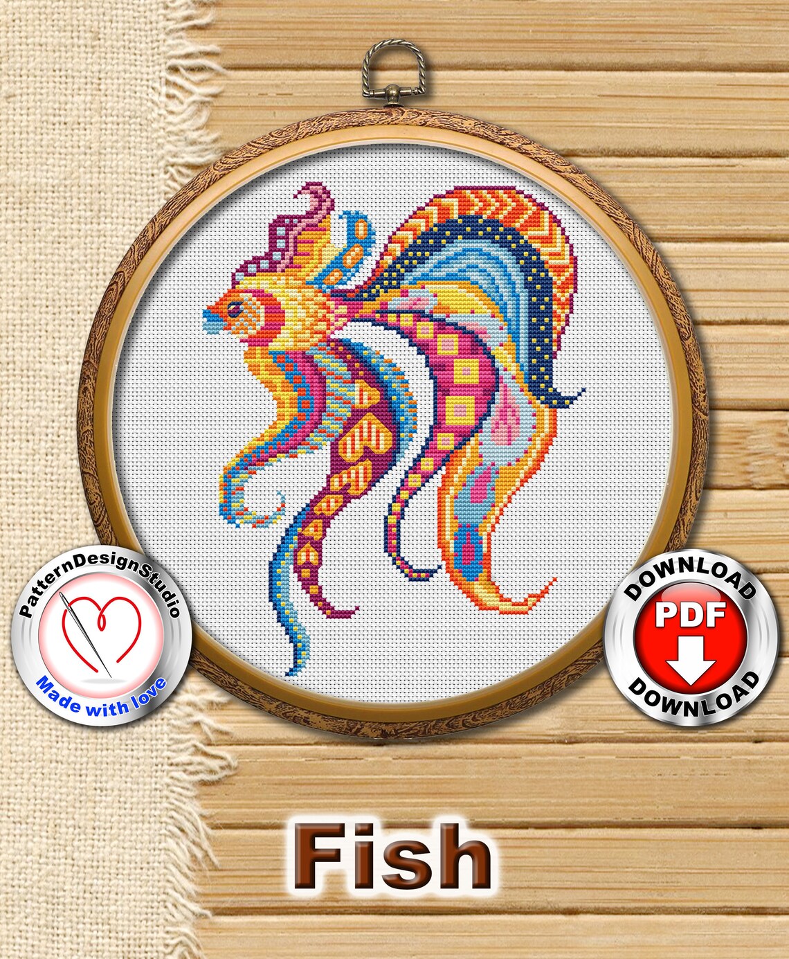 Mandala Fish P52 Cross Stitch Embroidery Pattern Instant | Etsy