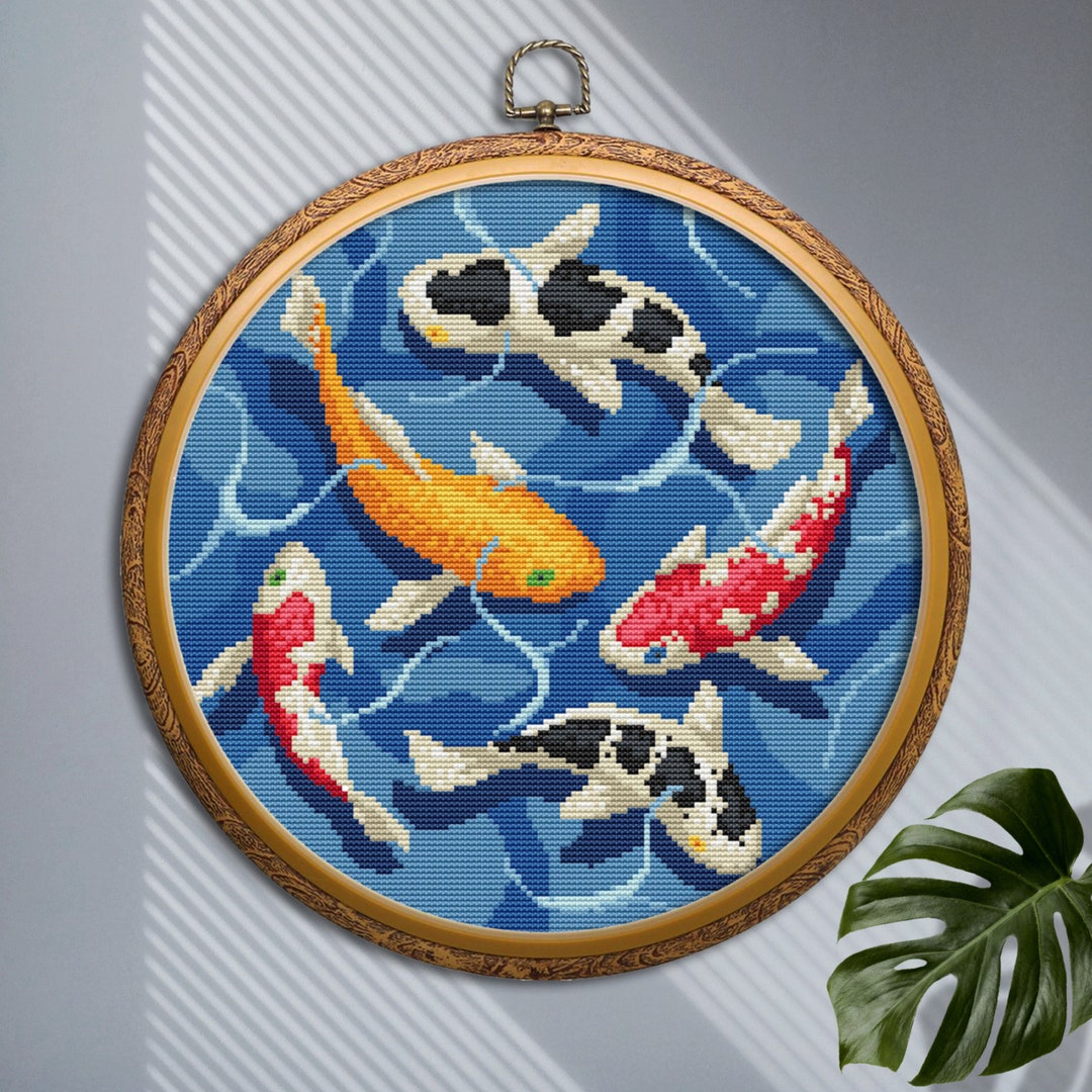 Koi Fish Pond Cross Stitch Pattern PDF Download, Oriental Japanese Koi ...
