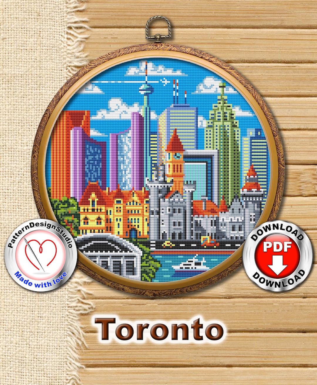 Toronto Cross Stitch Pattern PDF Digital File, Travel Canada Cross ...