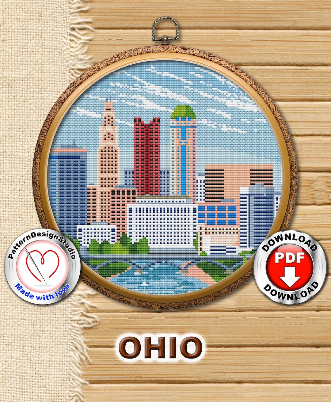 Ohio Cross Stitch Pattern PDF Digital File, Travel USA Cross Stitch ...
