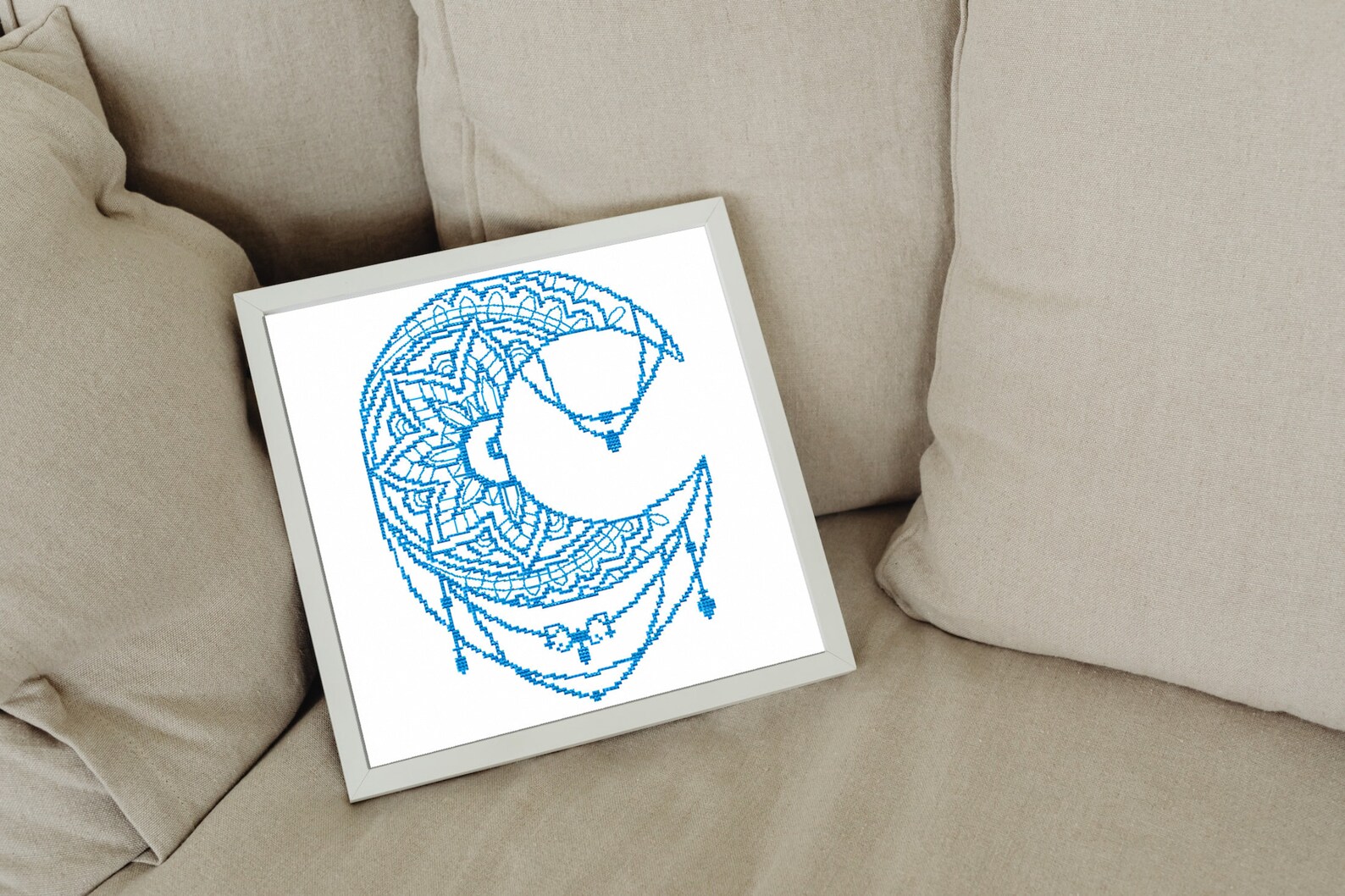 Moon Mandala Cross Stitch Pattern PDF Download, Crescent Moon Mandala ...