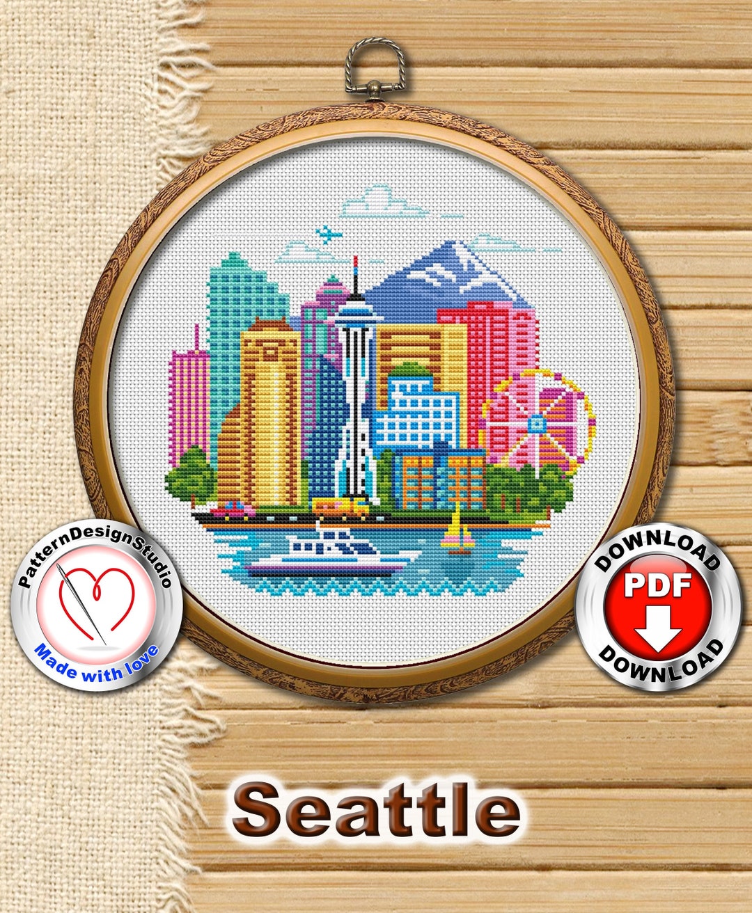 Pretty Little Seattle #P117 Cross Stitch Embroidery Pattern Instant ...