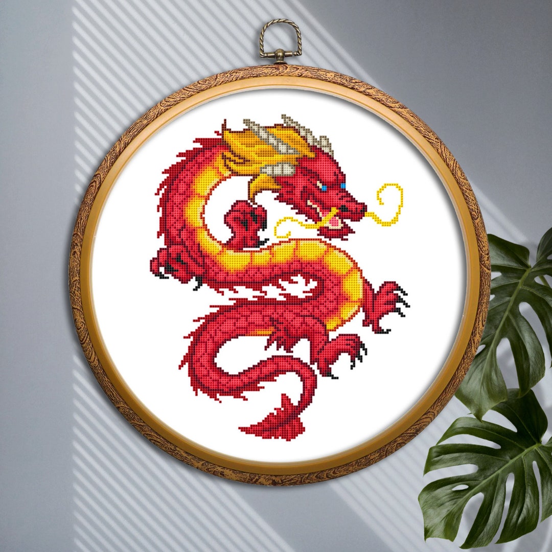 Dragon Cross Stitch Pattern PDF Download, Red Chinese Dragon Embroidery ...