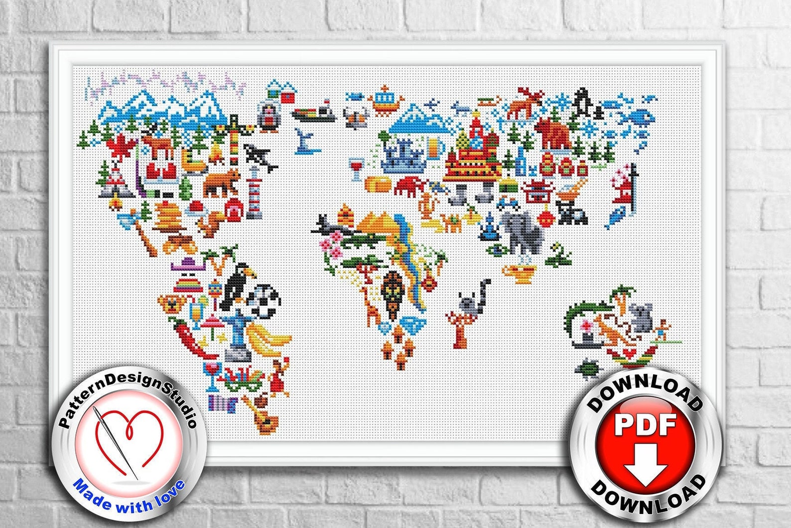 World Map Cross Stitch Pattern PDF Travel Cross Stitch Modern ...