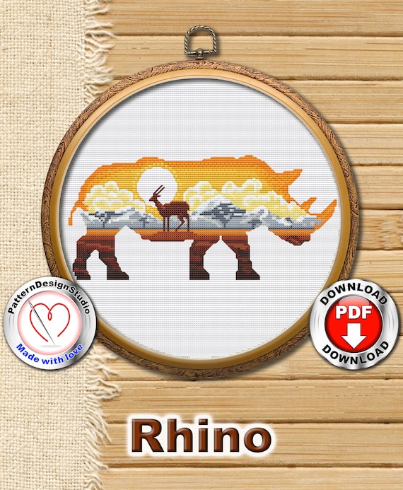Rhino P103 Counted Cross Stitch Pattern Silhouette Animals - Etsy