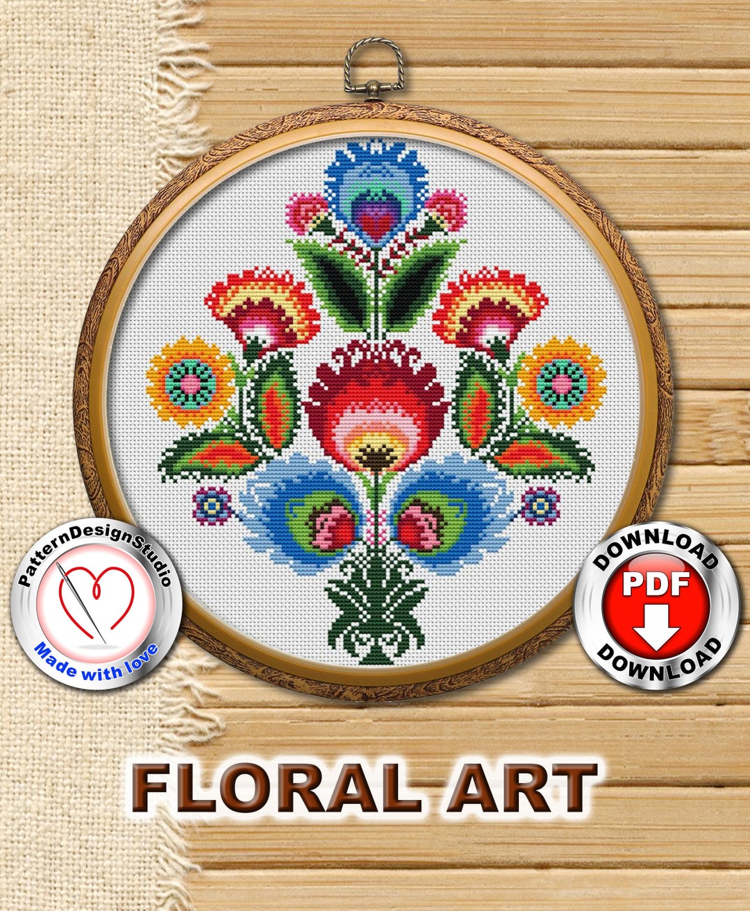 Floral Art Folk Flower Cross Stitch Pattern PDF Instand Download ...