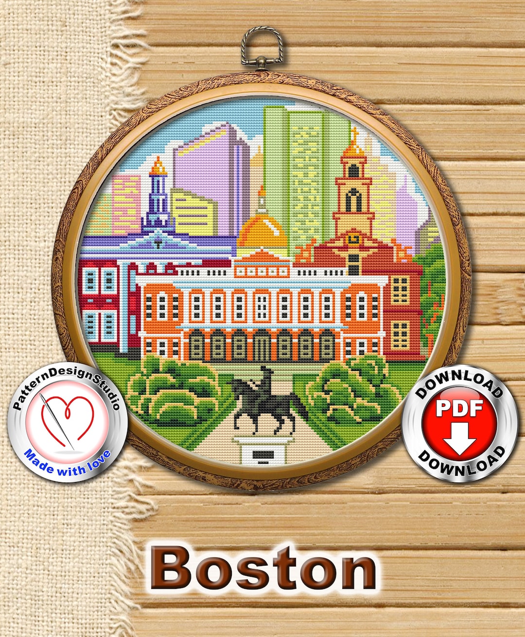 Boston Cross Stitch Pattern PDF Digital File, Travel USA Cross Stitch ...