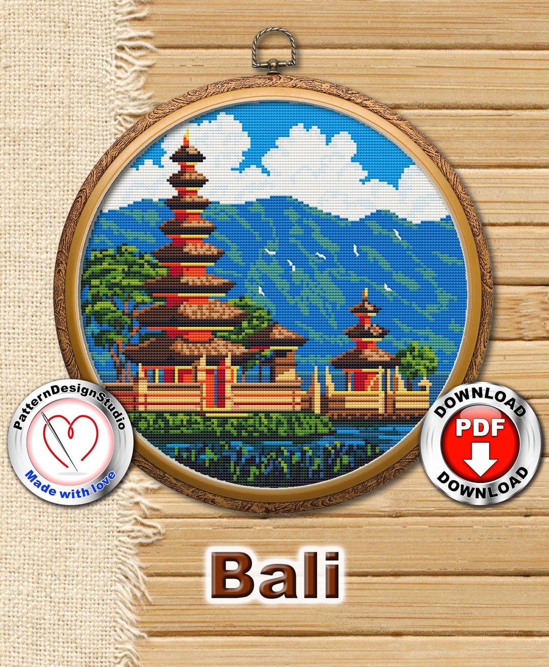 Bali Cross Stitch Pattern PDF File, Indonesia, Modern Cross Stitch ...