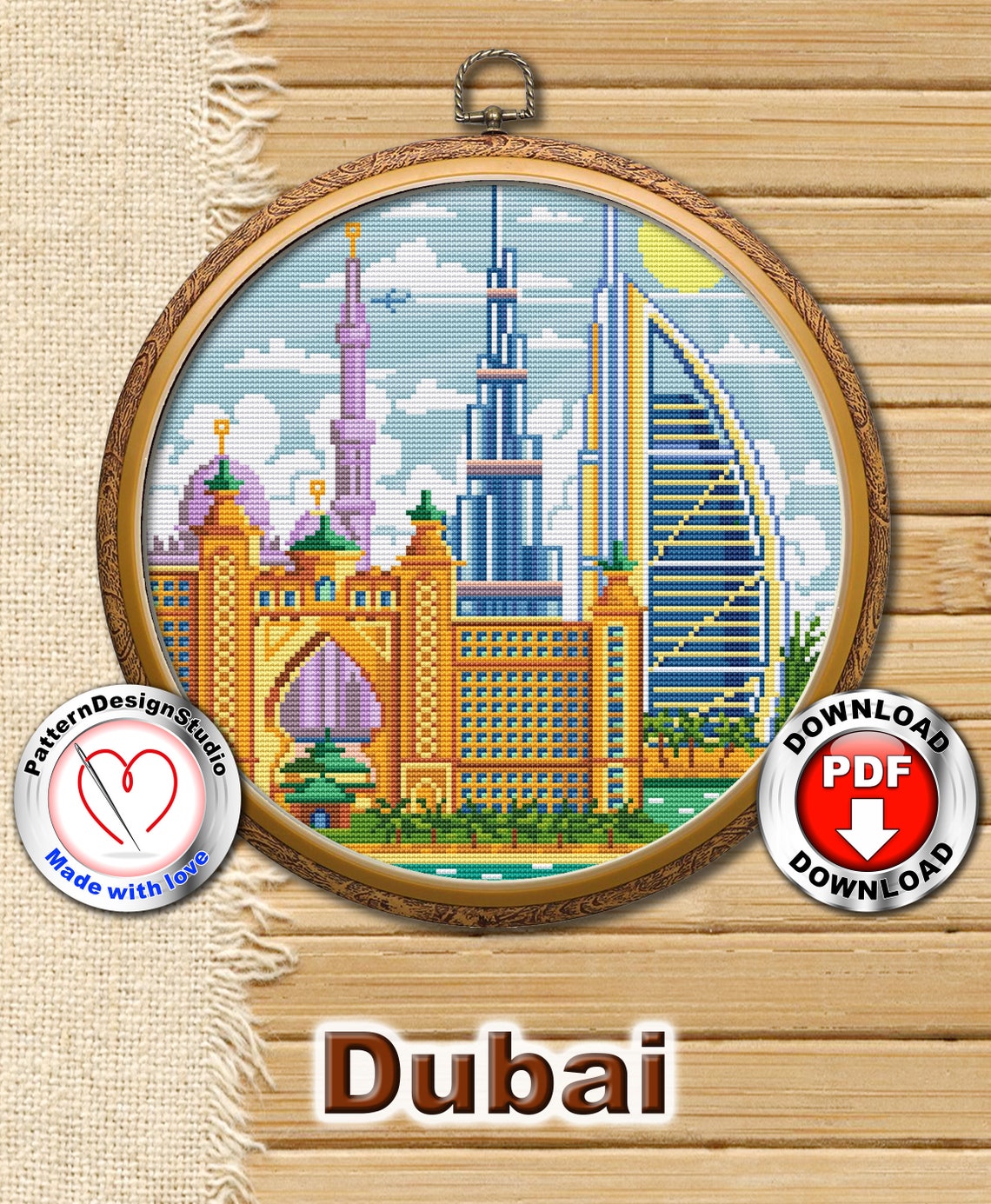 Dubai P34 Hand Embroidery Cross Stitch Embroidery Pattern Instant