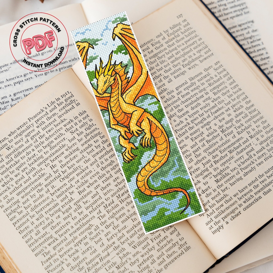 Dragon Bookmark Cross Stitch Pattern PDF, Fantasy Dragon Embroidery ...