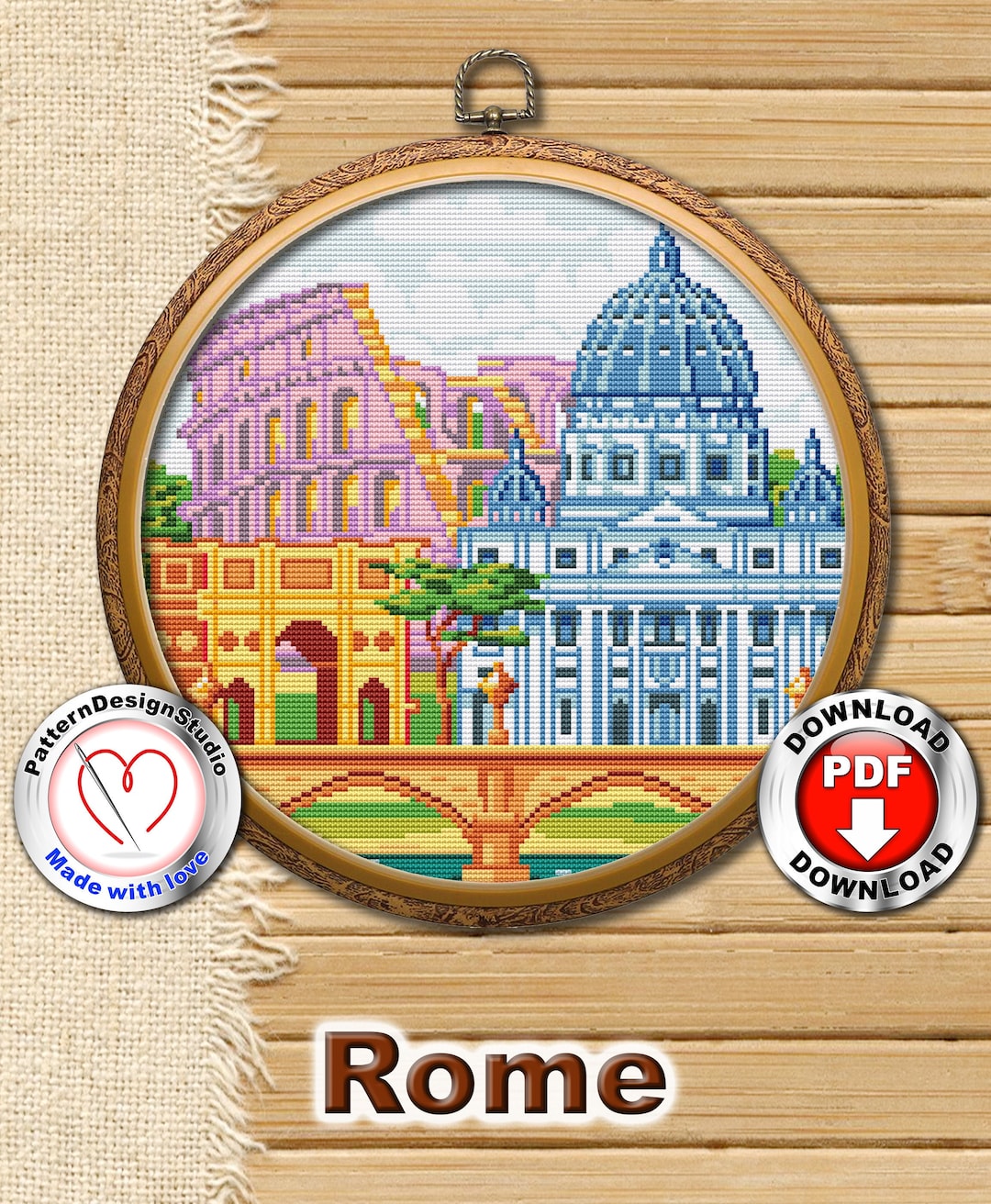 Rome Cross Stitch PDF Pattern, Italy Cross Stitch, City Scenes, Travel ...