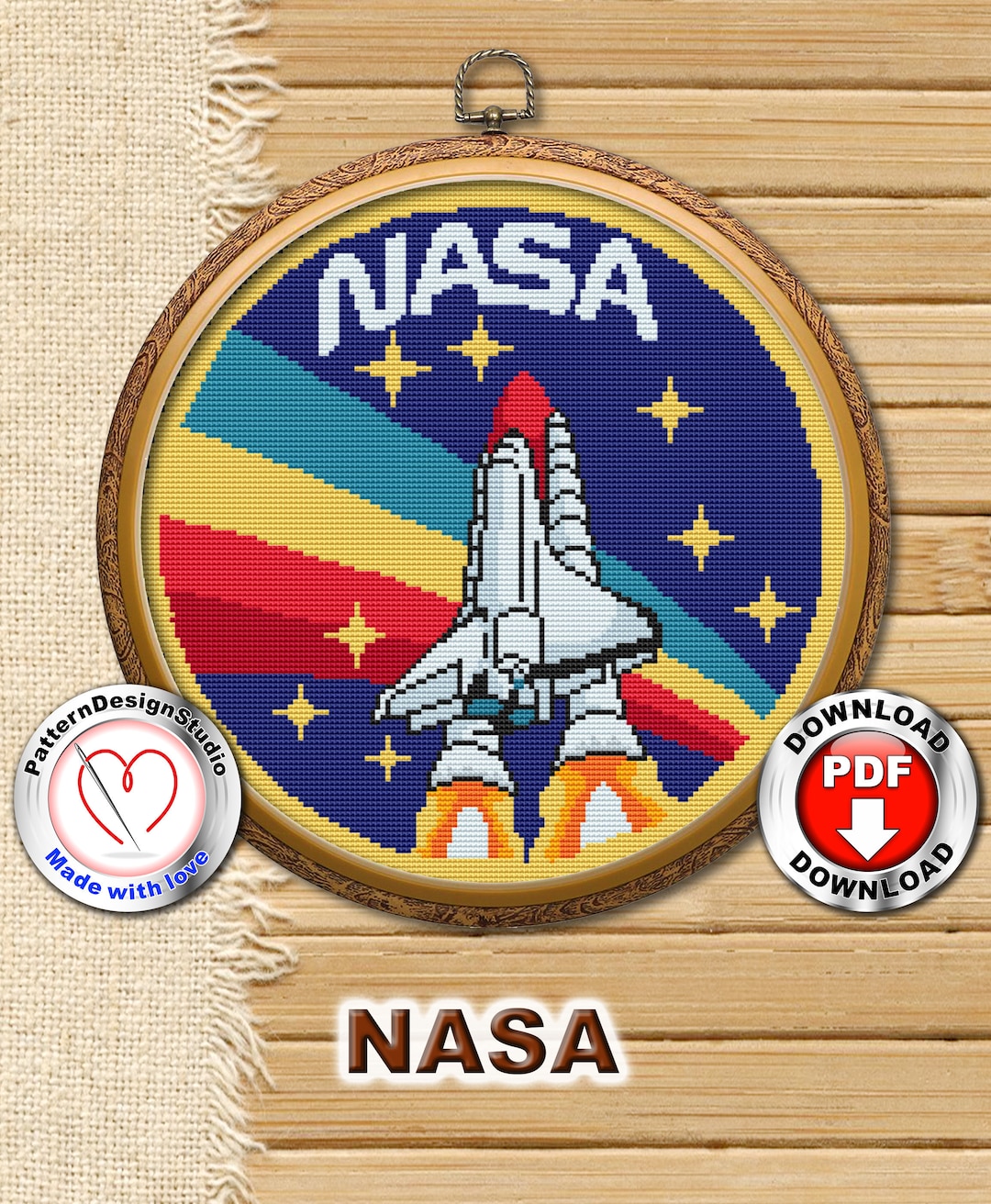 Nasa Spaceship Embroidery PDF Pattern Cross Stitch Download Spacex ...