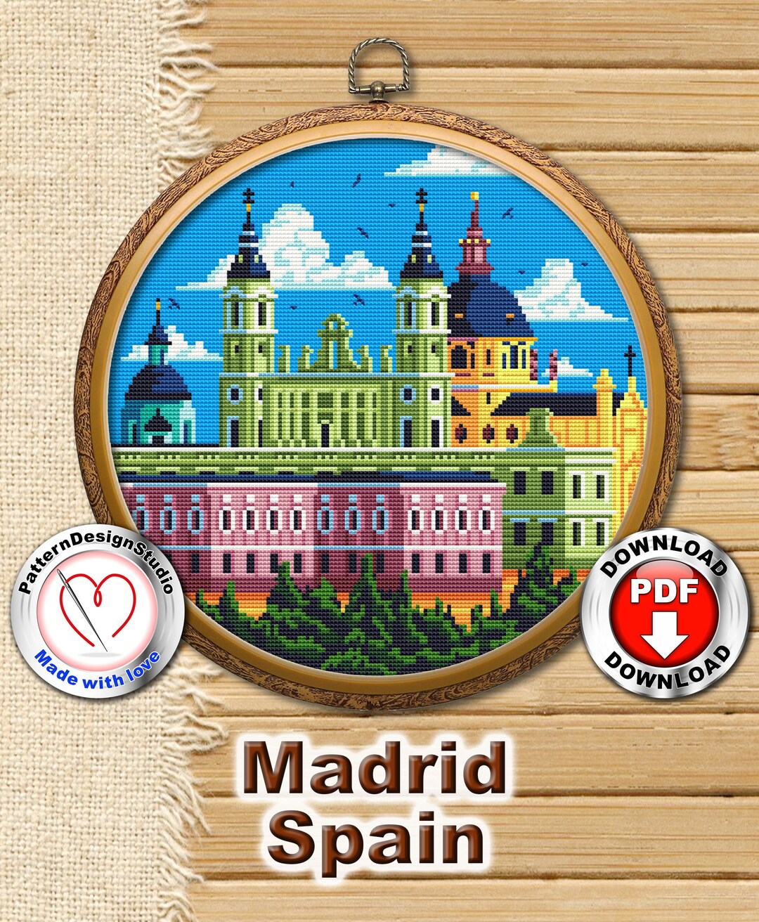 Madrid Cross Stitch Pattern PDF, Spain Cross Stitch, City Scenes ...