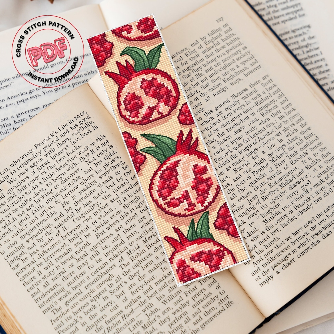Pomegranate Bookmark Cross Stitch Pattern PDF, Fruit Embroidery, Food ...