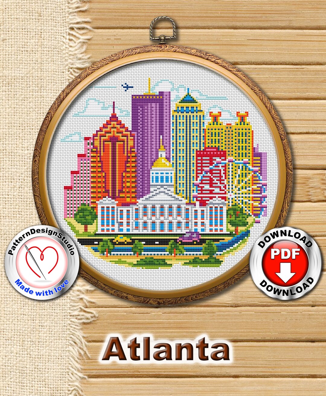 Atlanta Cross Stitch Pattern PDF Download, Georgia, City Skyline ...