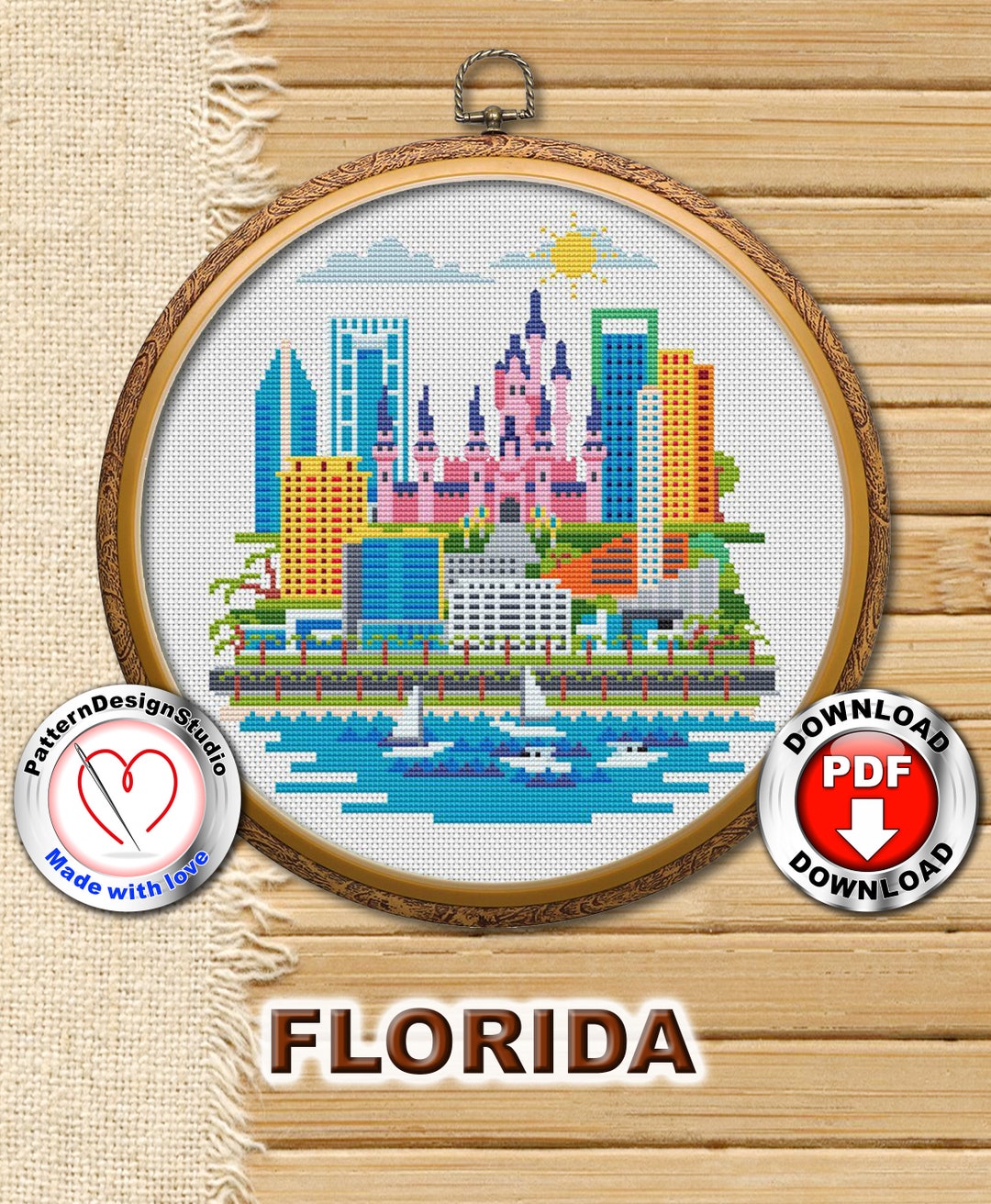 Florida Cross Stitch Pattern PDF Download, Embroidery Pattern, Travel ...
