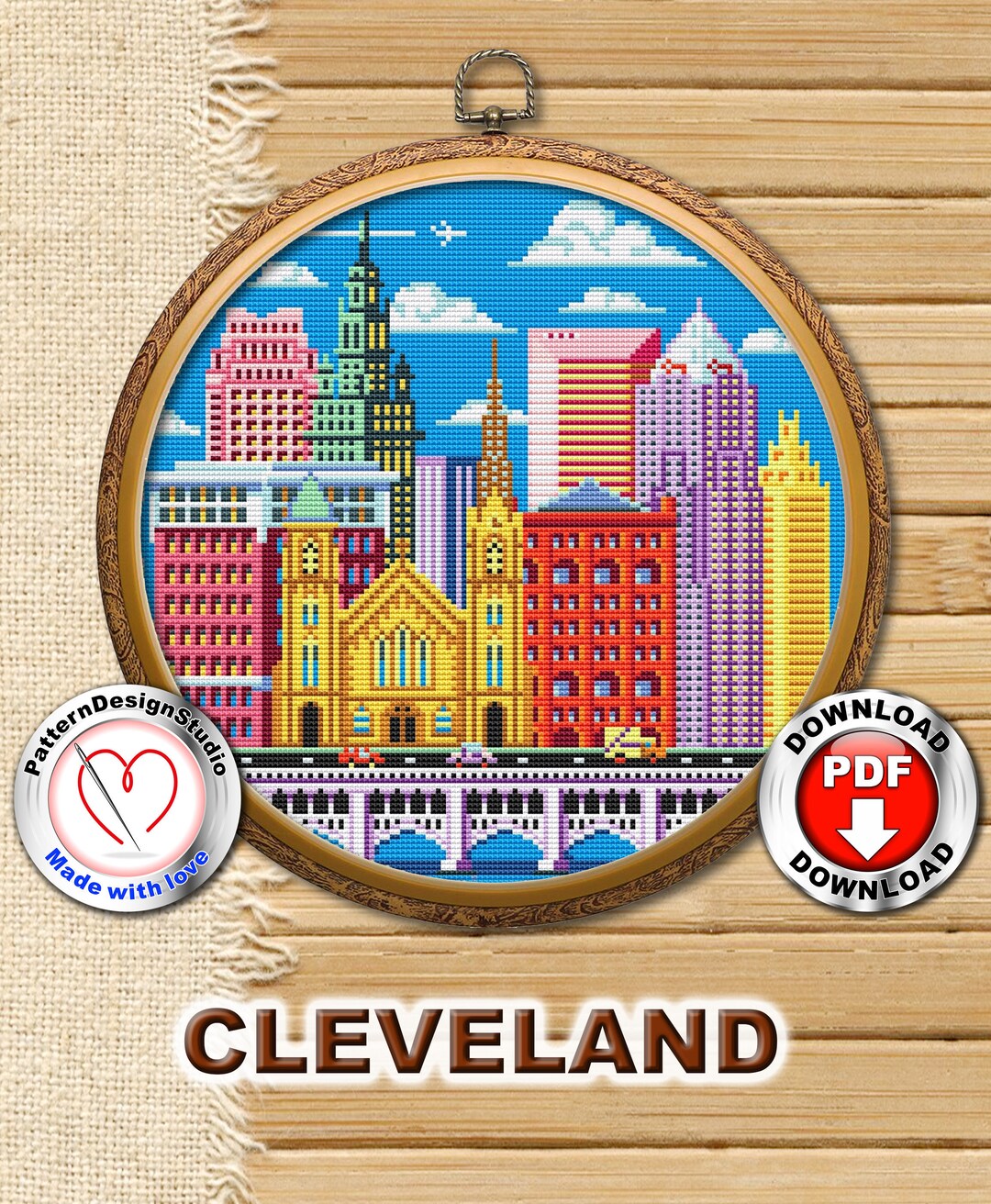 Cleveland Cross Stitch Pattern PDF Download, Ohio Cross Stitch, City ...