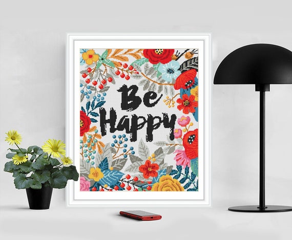 Be Happy Cross Stitch Pattern PDF Instant Download Counted - Etsy