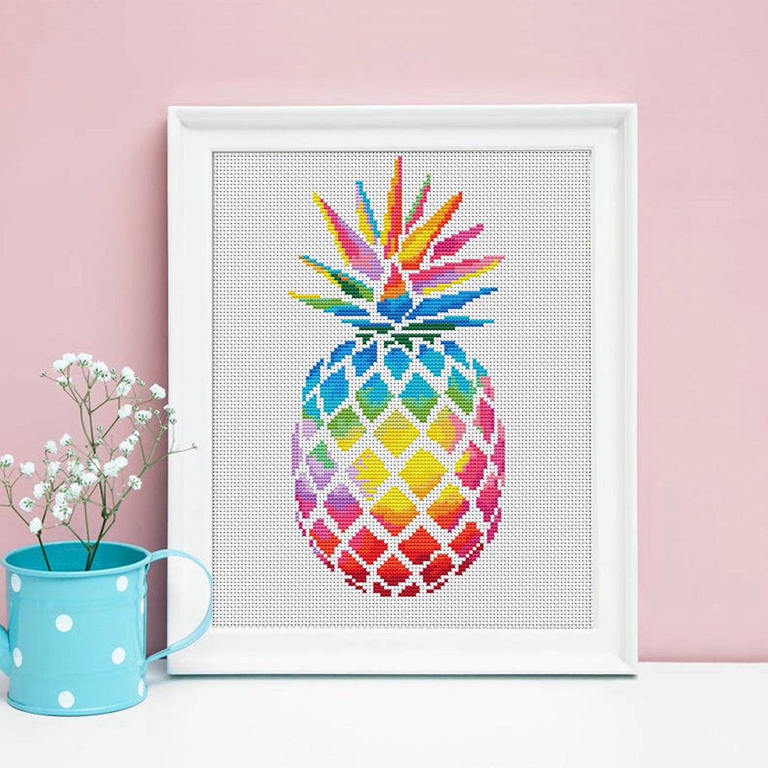 Rainbow Pineapple Cross Stitch Pattern PDF, Tropical Fruit, Funny Cross Stitch, Easy Cross ...