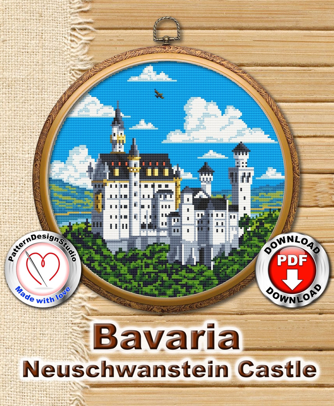 Neuschwanstein Castle Cross Stitch Pattern PDF Download, Bavaria ...