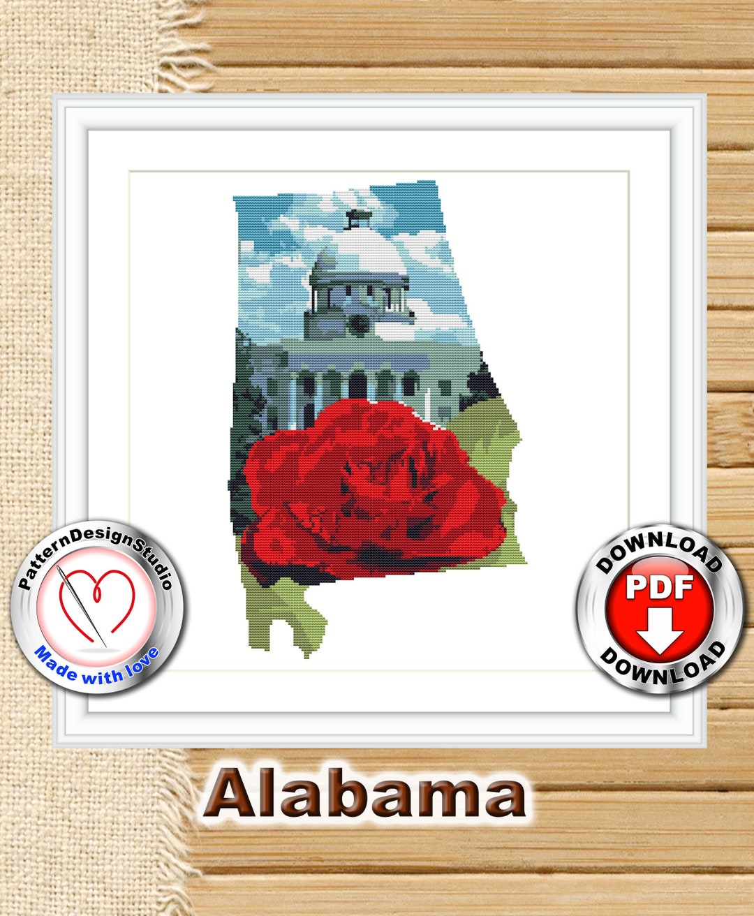 Alabama State Capitol Modern Cross Stitch Pattern, Rose Counted Cross ...