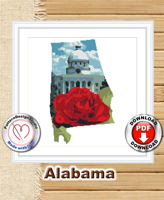 Alabama State Capitol Modern Cross Stitch Pattern Rose | Etsy