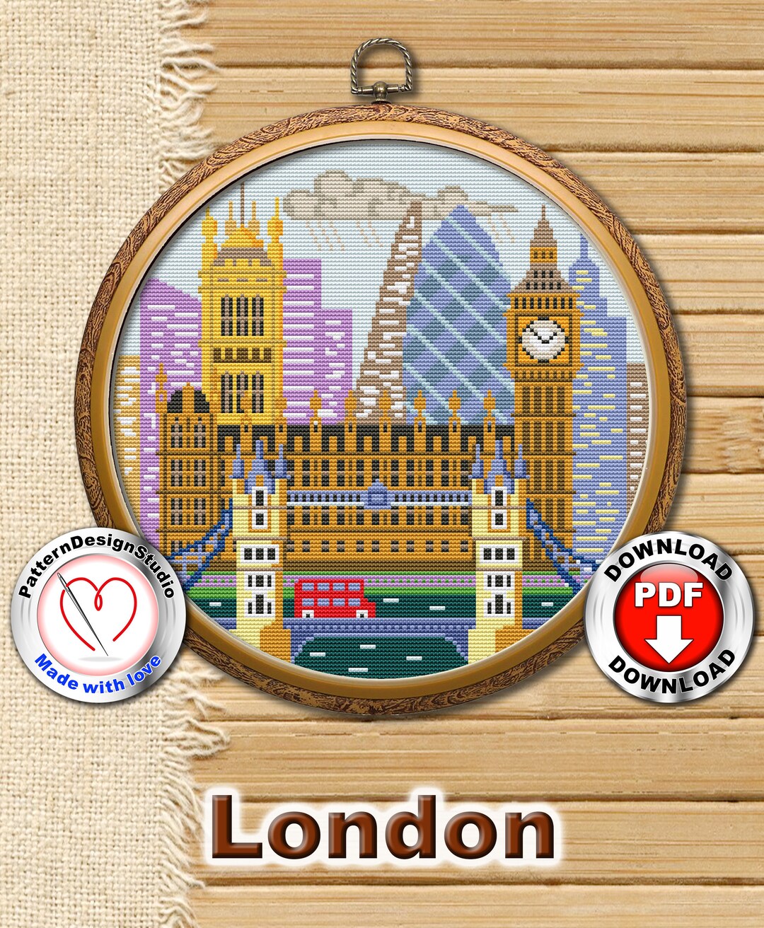 London Cross Stitch Pattern PDF File, England City Skyline, Cross ...