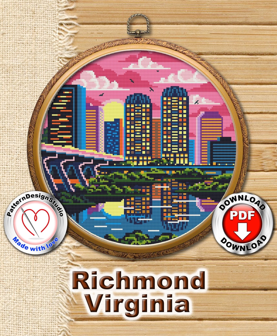 Richmond Virginia Cross Stitch Pattern PDF, Travel Cross Stitch ...