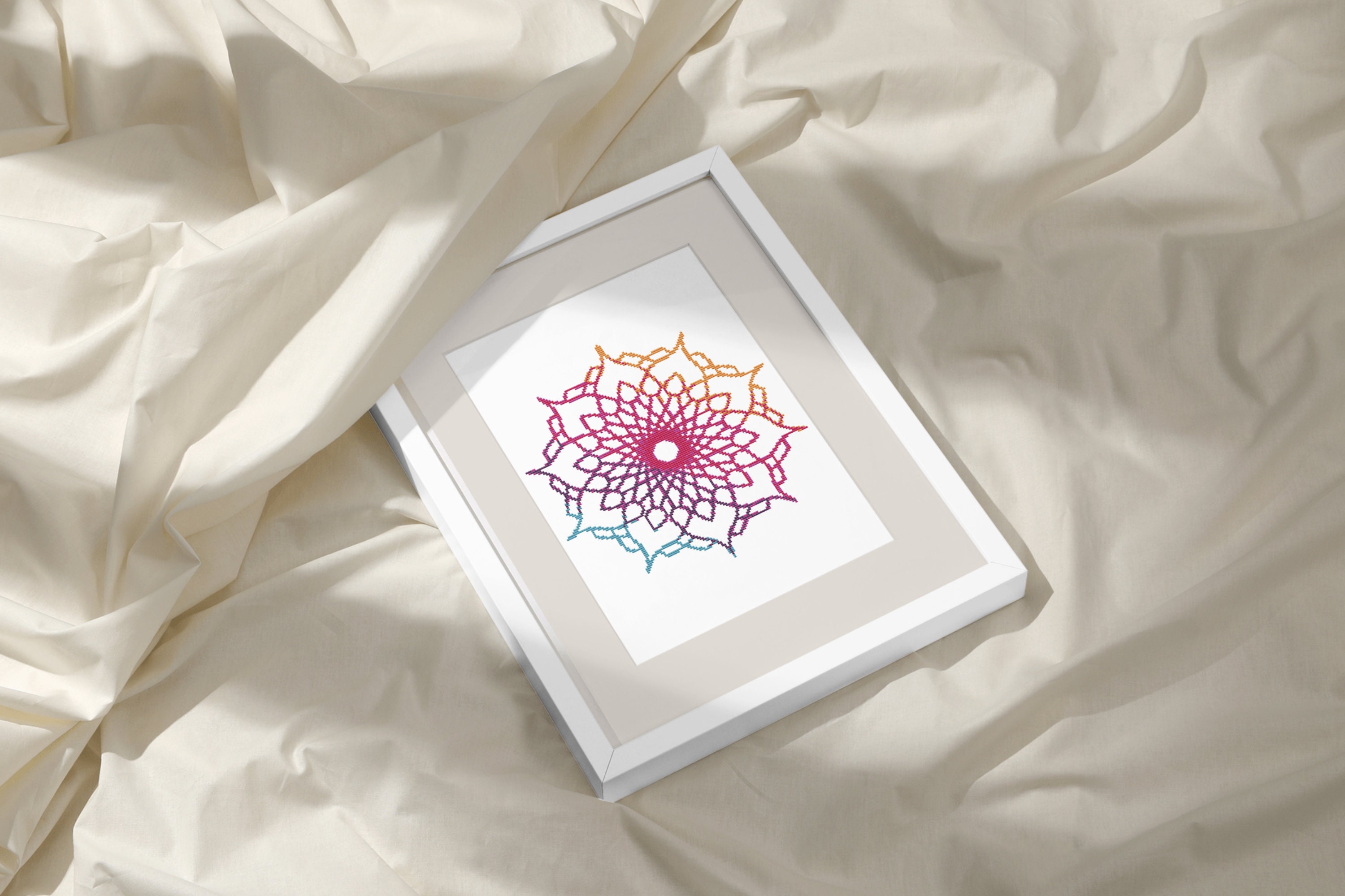 Gradient Mandala Cross Stitch Pattern, Geometric Design, Rainbow ...