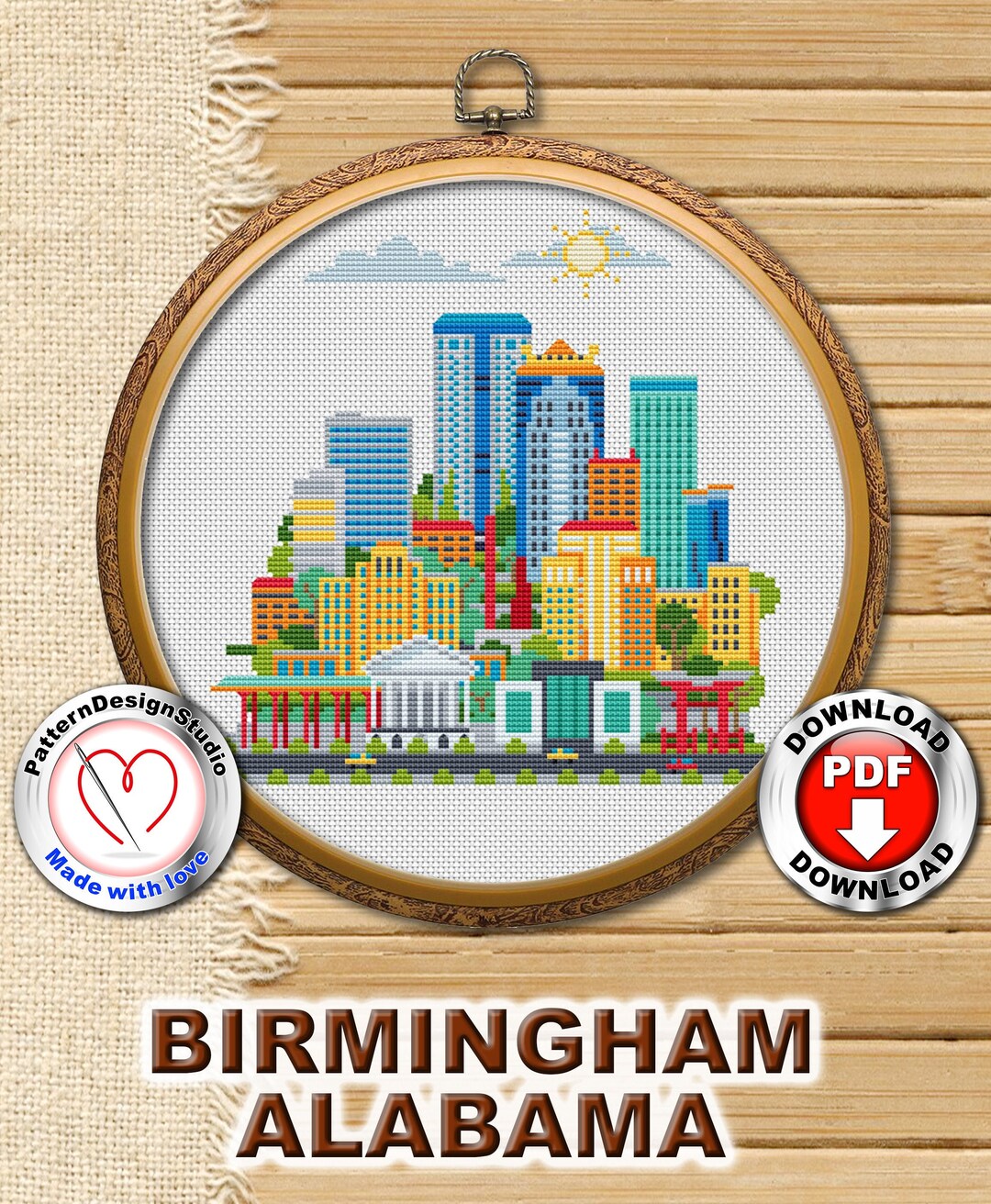 Birmingham Cross Stitch Pattern PDF Download, Alabama City Scapes ...