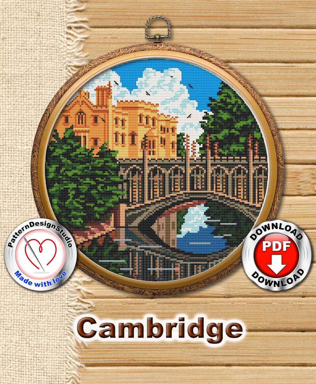 Cambridge Cross Stitch Pattern PDF, Cambridge Bridge, England, City ...