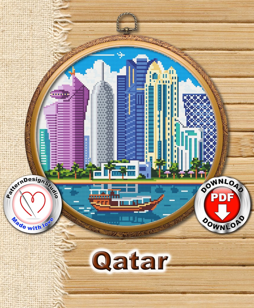 Qatar #P277 Cross Stitch Embroidery Pattern Instant PDF Download ...