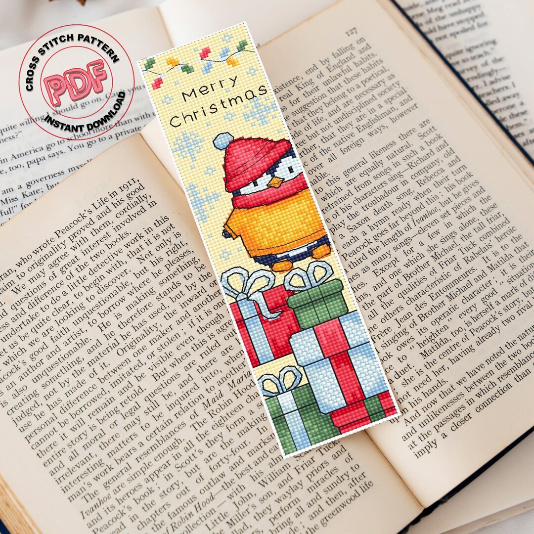 Christmas Penguin Bookmark Cross Stitch Pattern PDF, Kids Holiday ...