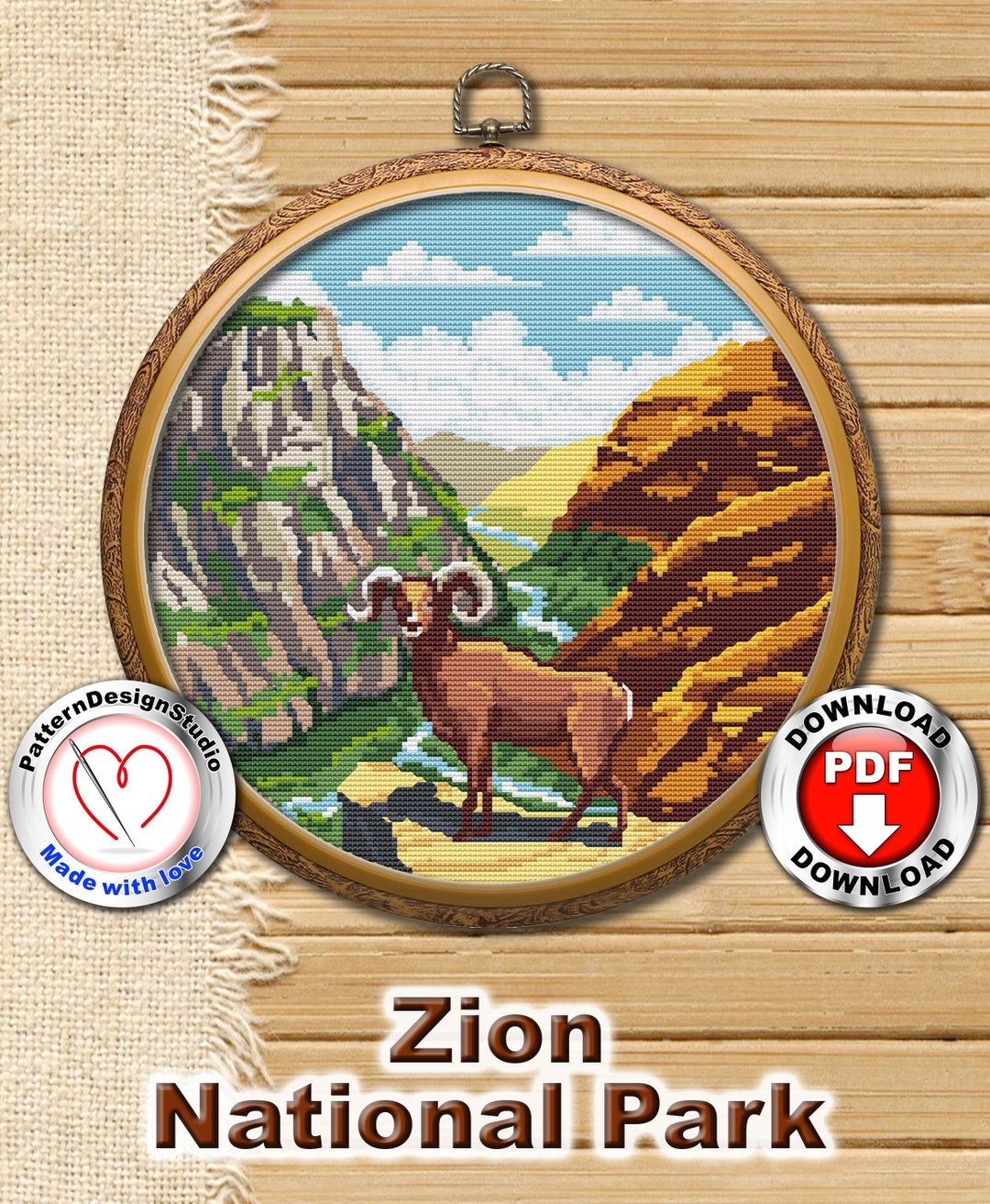Zion National Park #P100 Cross Stitch Embroidery PDF Pattern Download ...