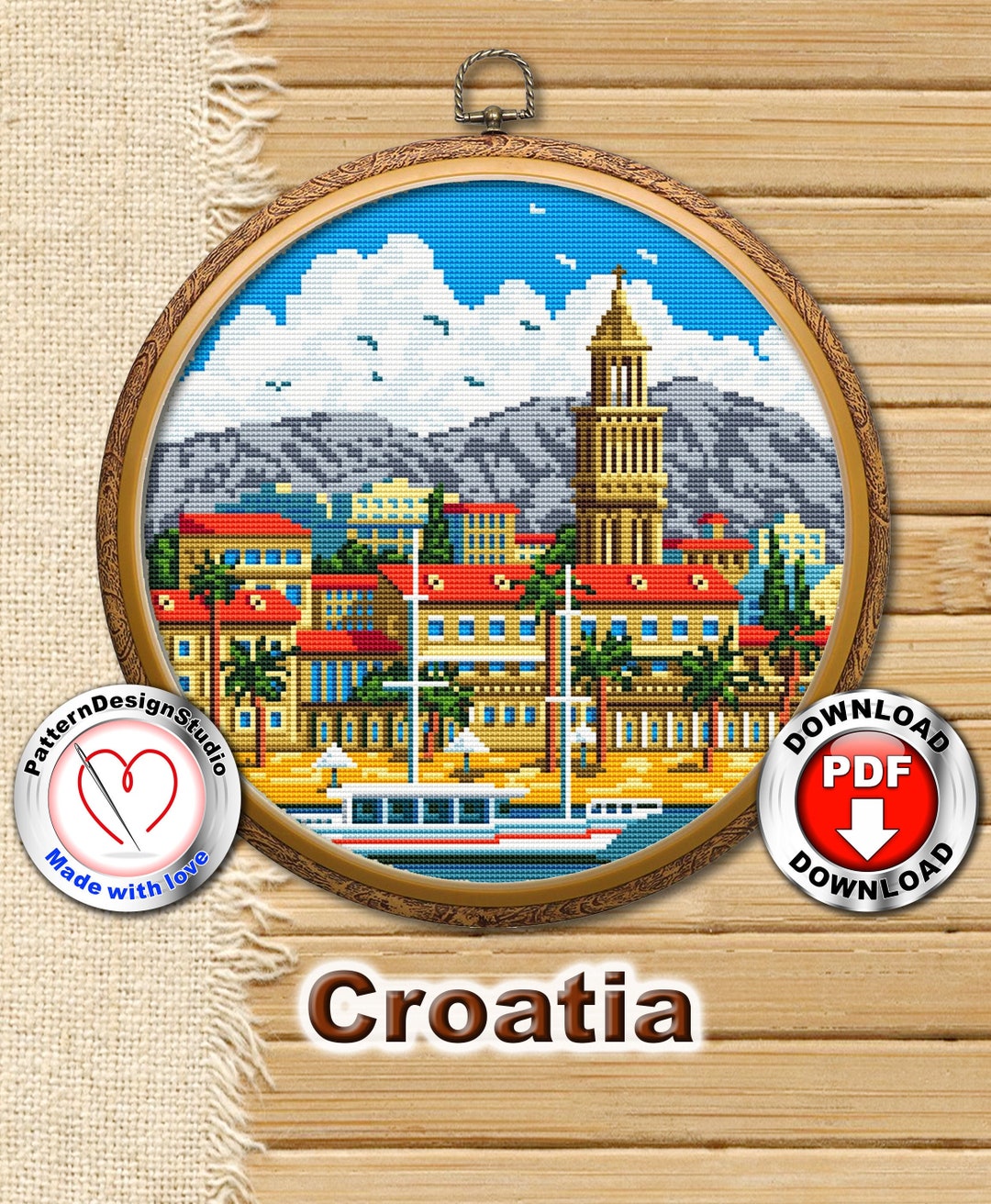 Croatia Cross Stitch Pattern PDF File, Travel Cross Stitch, Modern ...