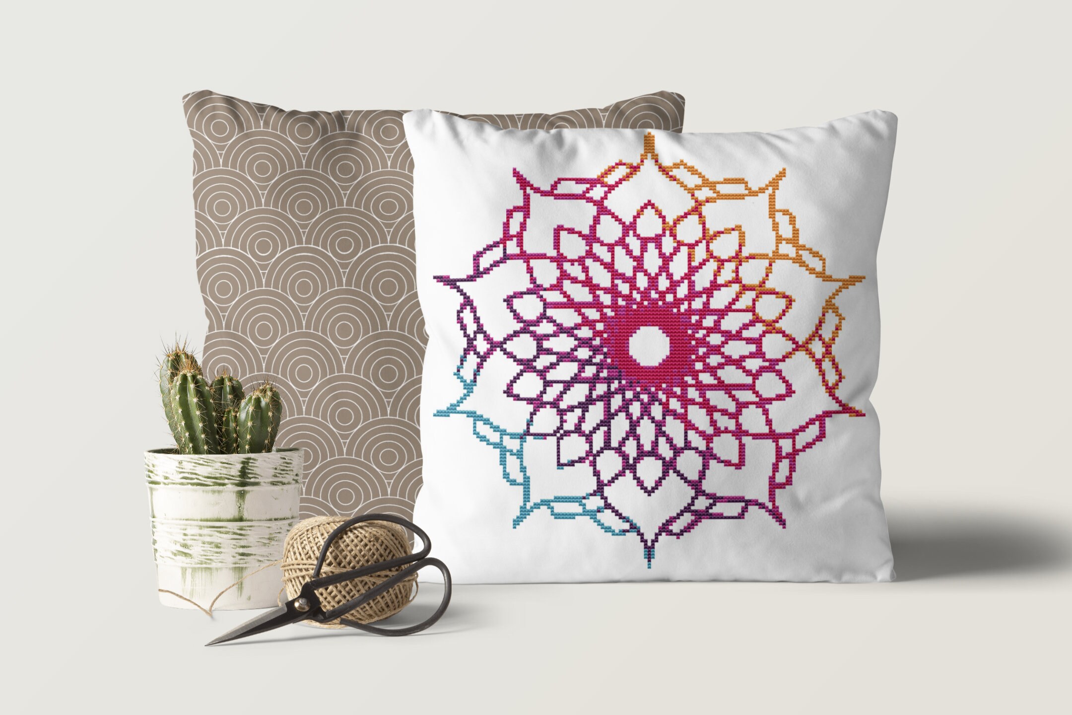 Gradient Mandala Cross Stitch Pattern, Geometric Design, Rainbow ...