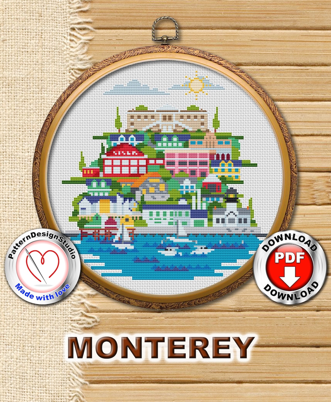 Monterey Cross Stitch Pattern PDF Download, Travel Cross Stitch, City ...