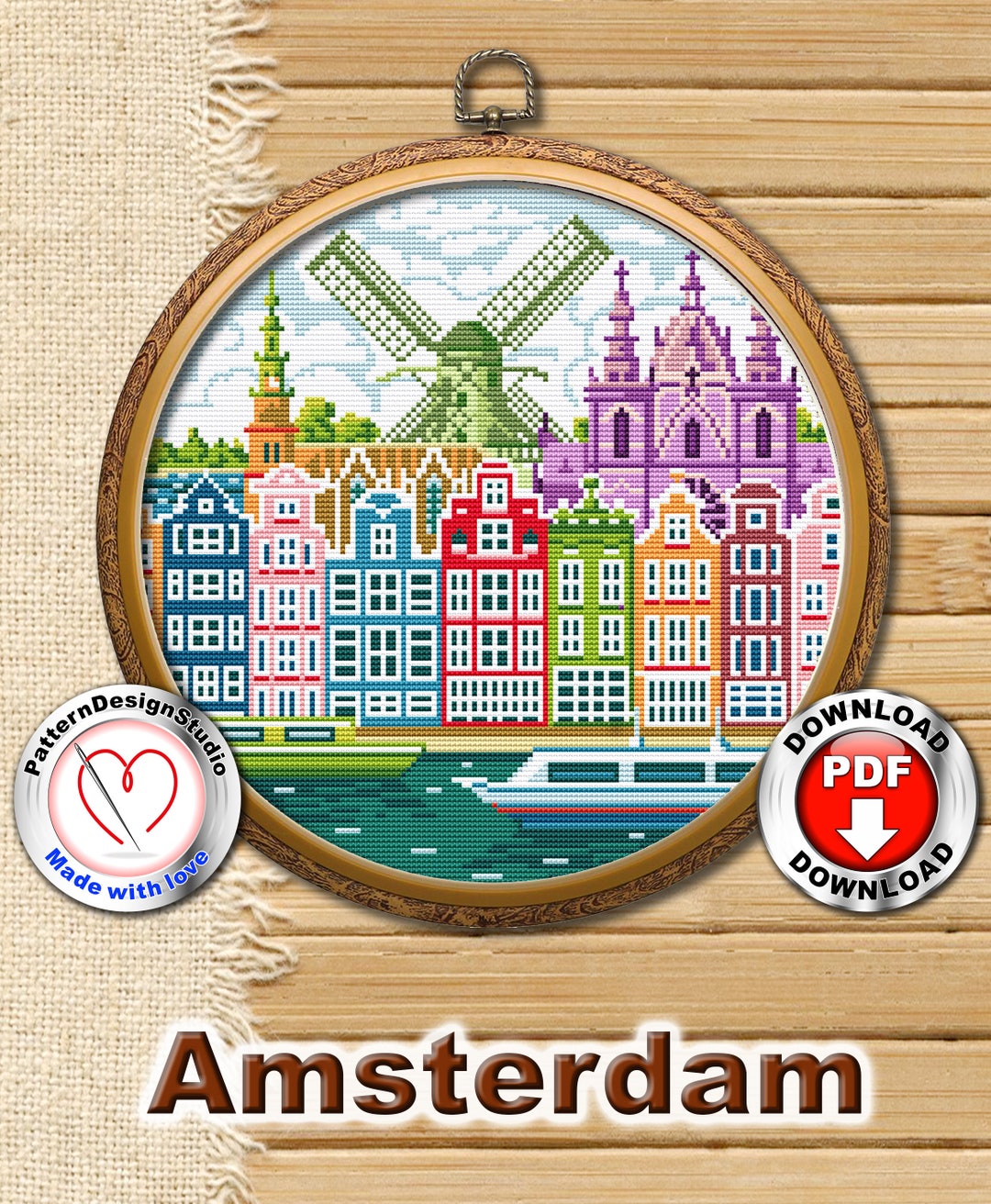 Amsterdam Cross Stitch Pattern PDF Download, Holland Needlepoint ...