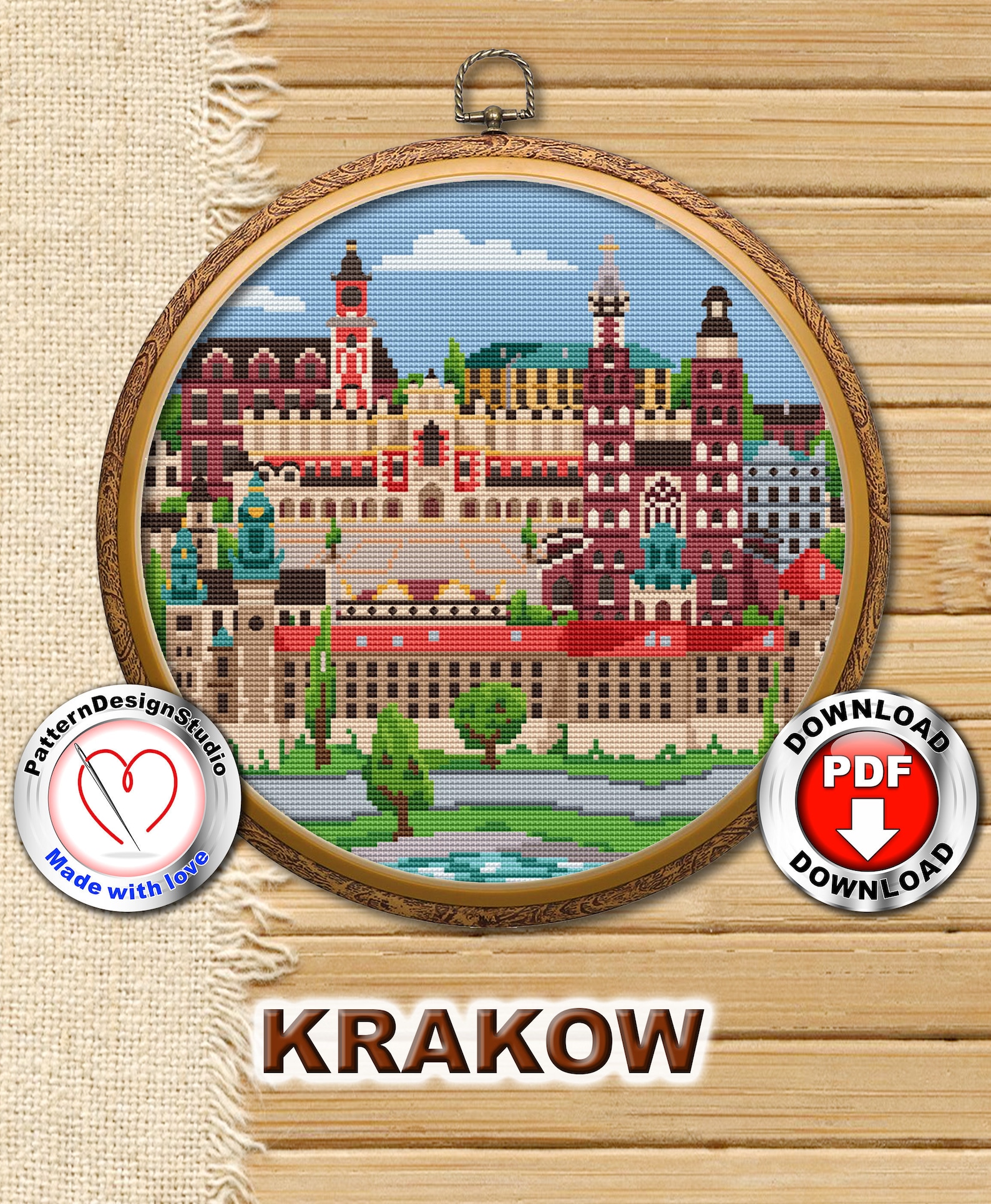 Krakow Cross Stitch Pattern PDF Download, Poland Cross Stitch, Travel ...