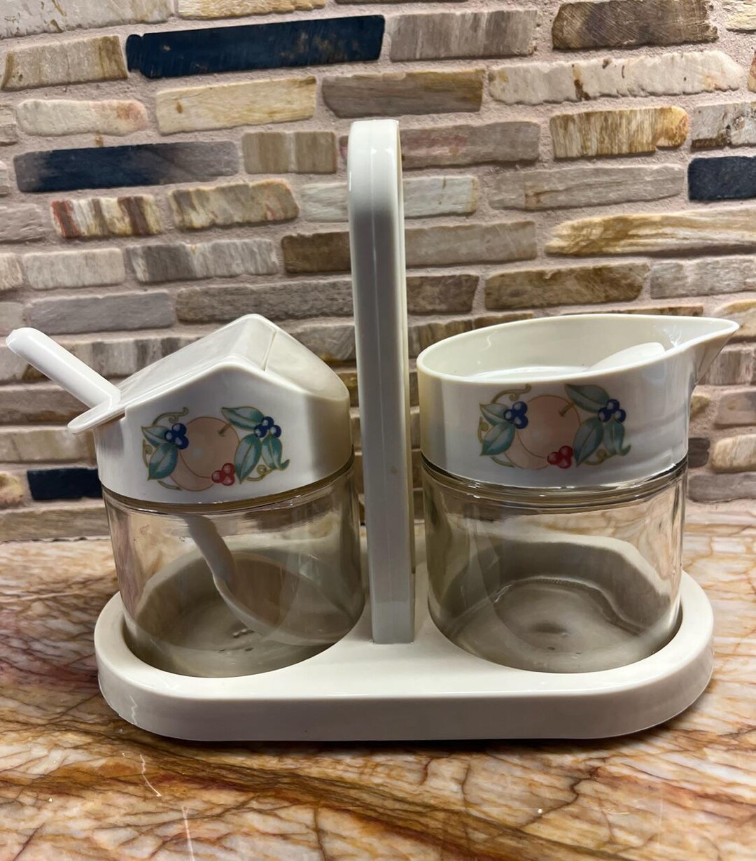 Vintage Gemco Sugar and Creamer With Caddy Fruit Motif - Etsy