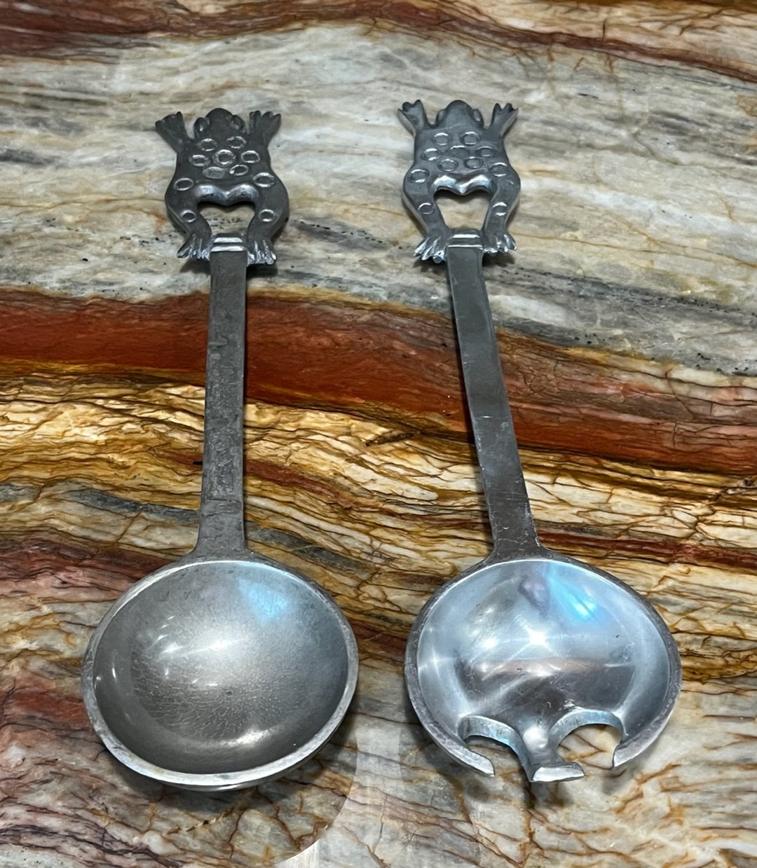 Pewter Frog Fork and Spoon Serving Utensils Set of 2 - Etsy