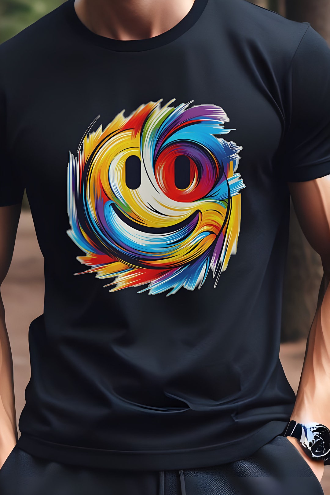 Oversized Abstract Happy Face Design, T-shirt - Etsy