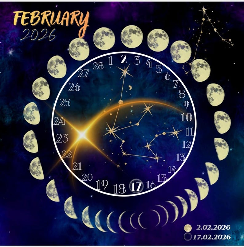 2026 Full Moon Calendar/lunar Phases 2026 / Astrology Wall Calendar ...